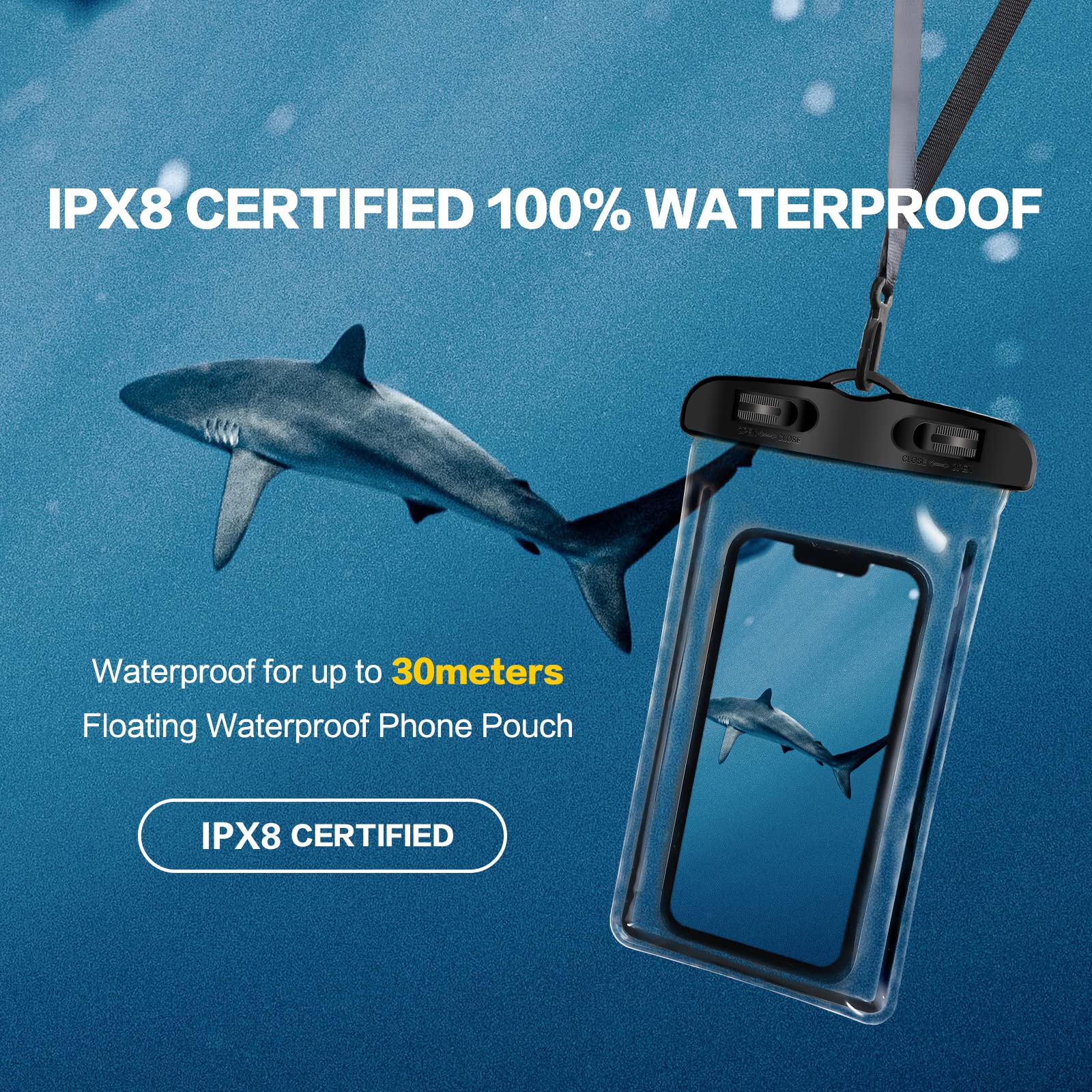 YSSOA Waterproof Cell Phone Pouch Case 2 Pack Universal Waterproof Phone Dry Bag iPhone 13 12 11 Pro Max Mini XS Max XR X 8 7 6S, Samsung Galaxy, Up to 7.0'', Black