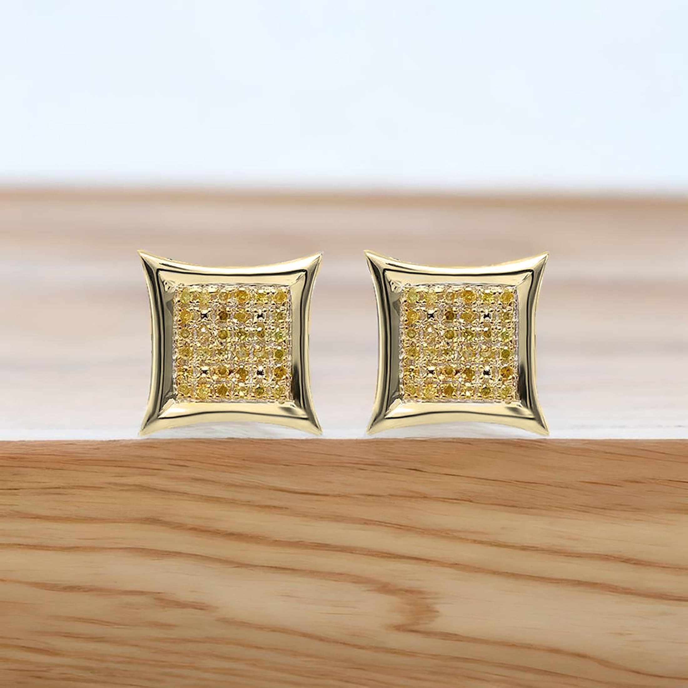 Dazzlingrock Collection 0.15 ctw. Round Yellow Diamond Kite Shape Screw back Stud Earrings for Men in 10K Yellow Gold