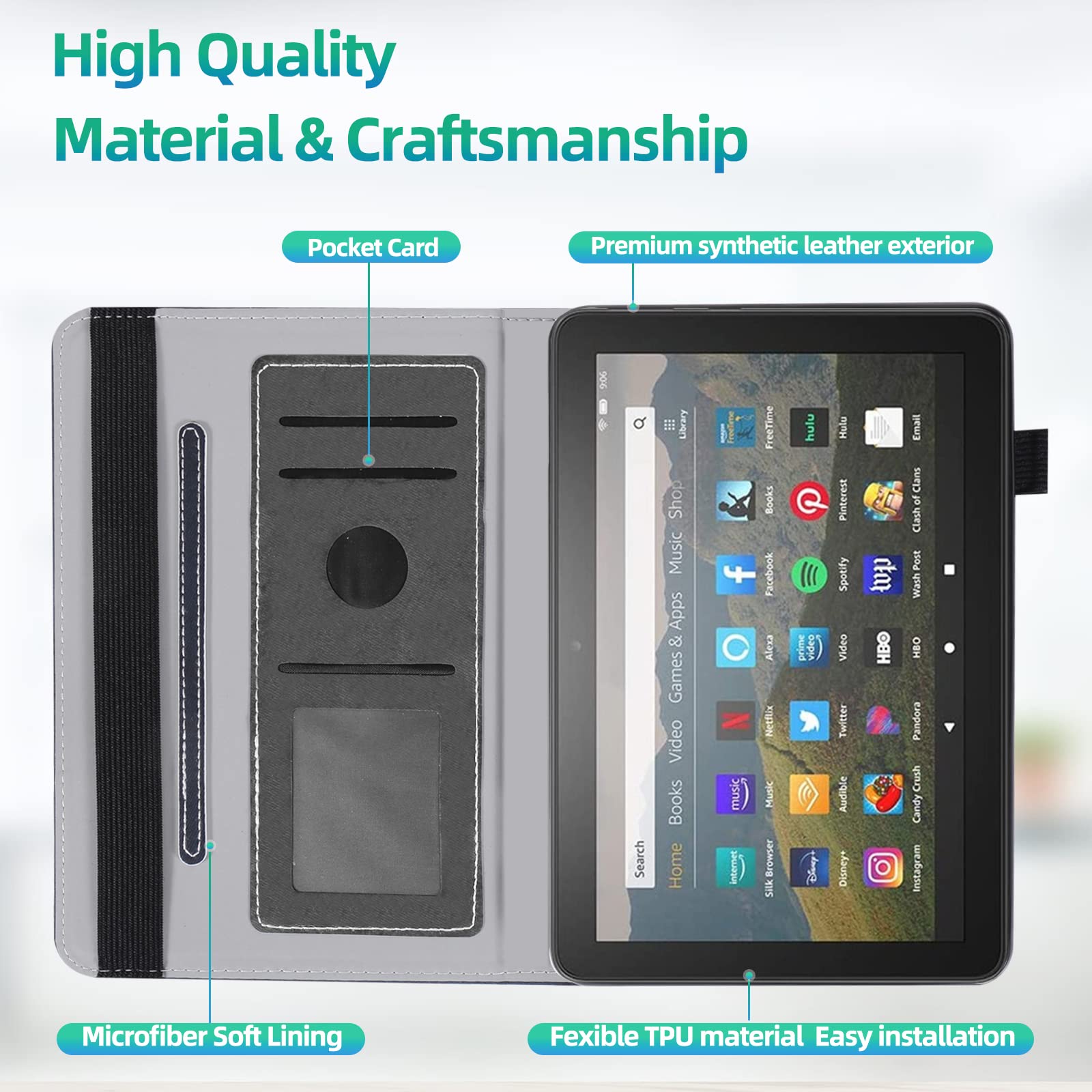 Fire HD 8 Tablet Case & Fire HD 8 Plus Tablet Case(Only Compatible with 10th Generation 2020 Release),Auto Sleep/Wake Ultra Lightweight Slim Stand Folio Cover with Pocket/Card Slots,Denim Gray