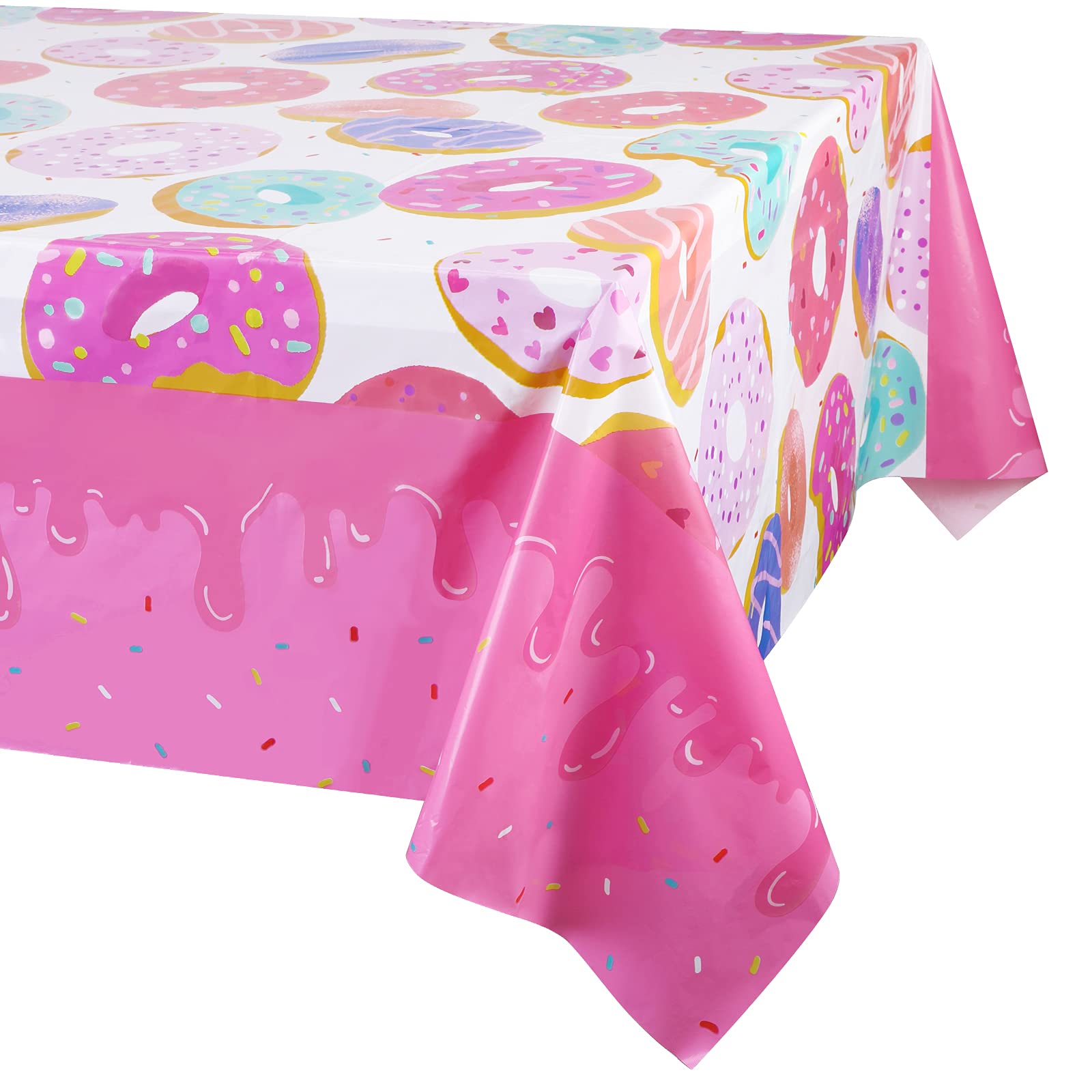 PHOGARY 3 Pack Donut Theme Tablecovers, Disposable Tablecloth, Dessert Time Party Supplies, Ideal for Girl Birthday Parties, Baby Showers, Donut Parties