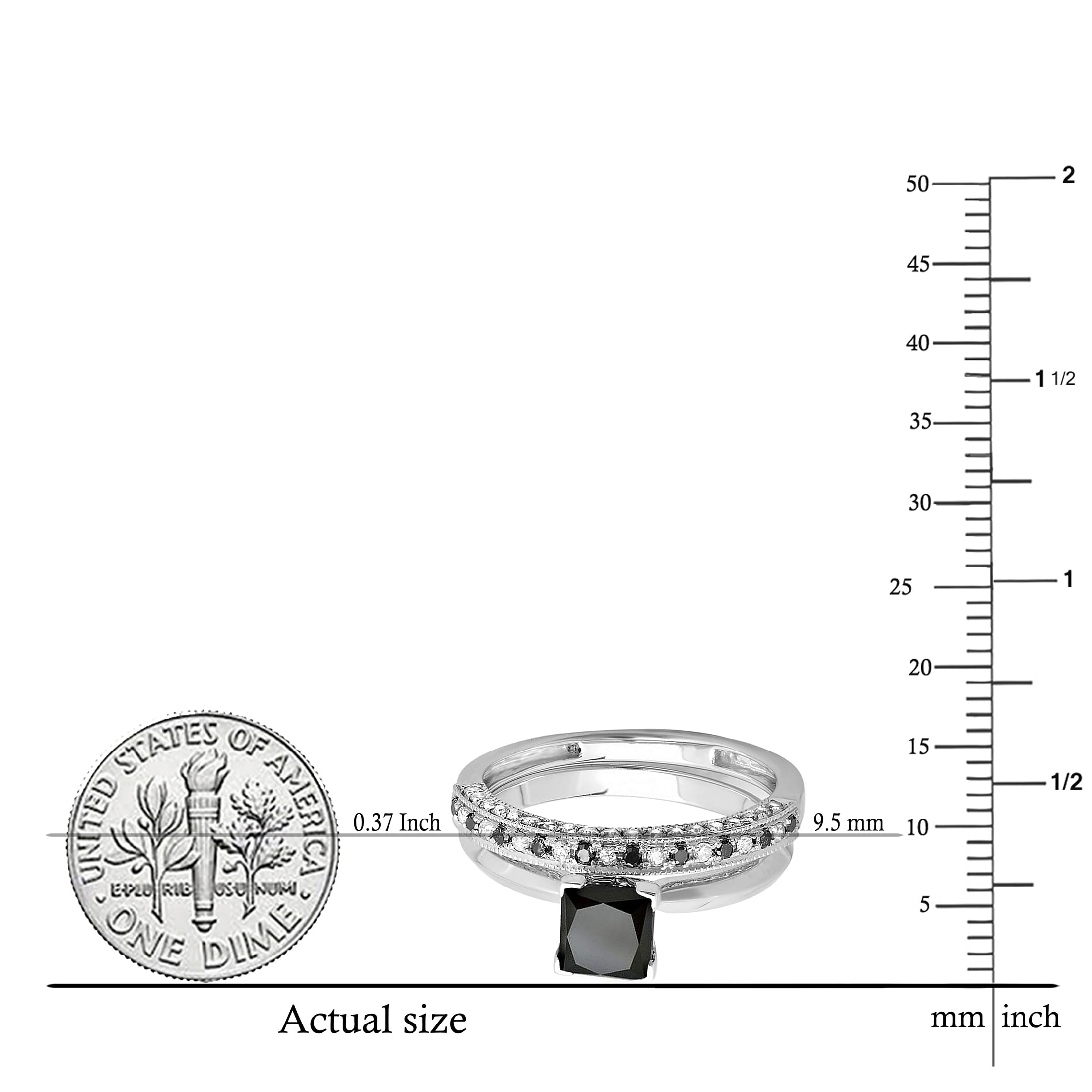 Dazzlingrock Collection 1.50 Carat (Cttw) Princess Black & Round White Diamond Solitaire Engagement Ring With Miligrain Set in 14K White Gold, Size 6
