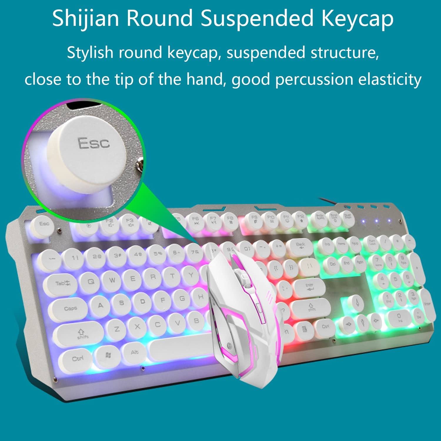 EXHNLE Light Up Keyboard and Mouse Combo, Full Size LED Rainbow Backlit Gaming Keyboard, USB Wired Backlit Keyboard, for PC Computer Gamer