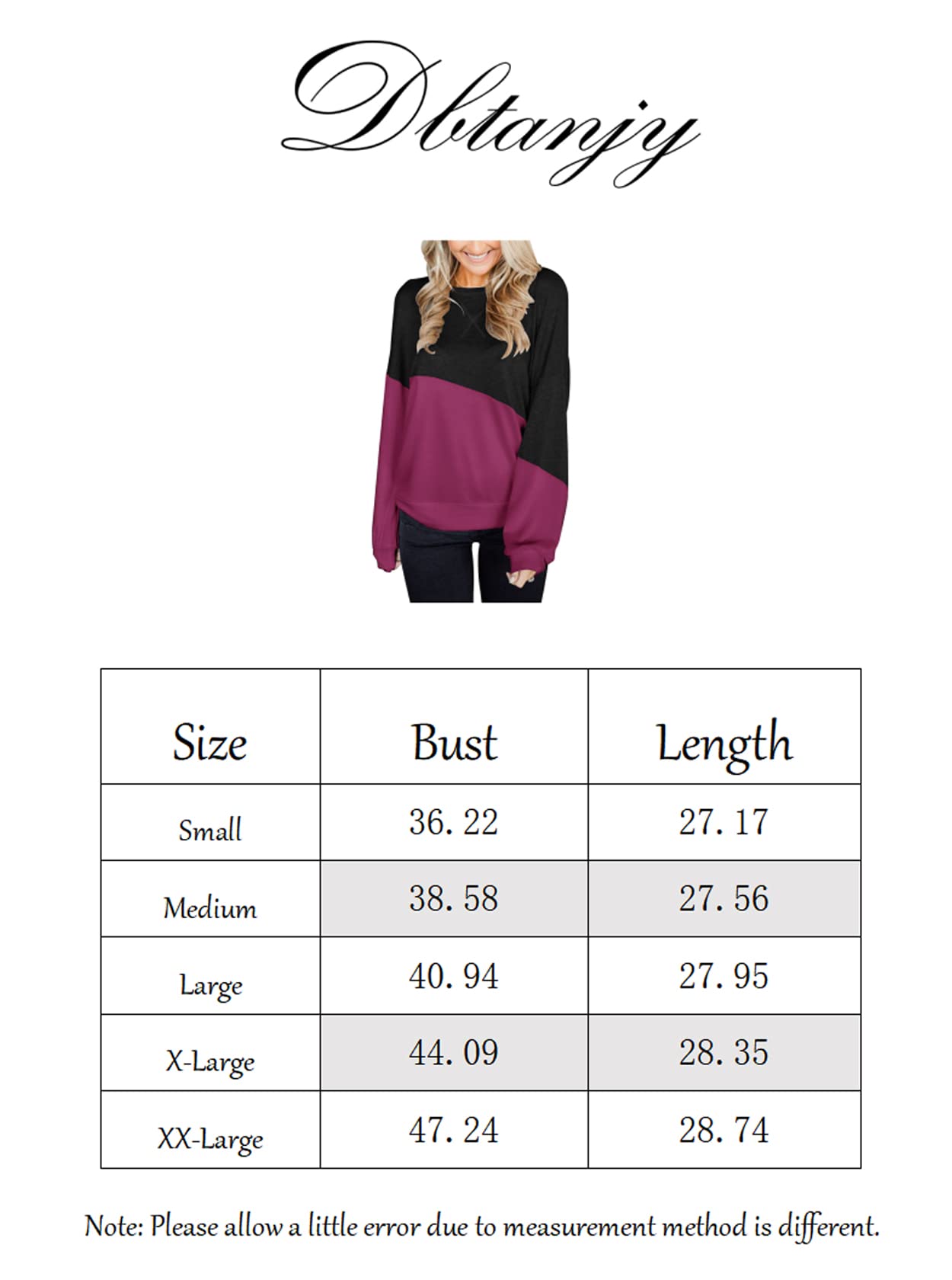 Dbtanjy Womens Casual Sweatshirt Relaxed Pullover - Long Sleeve Color Block Tops Loose Fitting Crew Neck Shirts(Red,Small,Small)