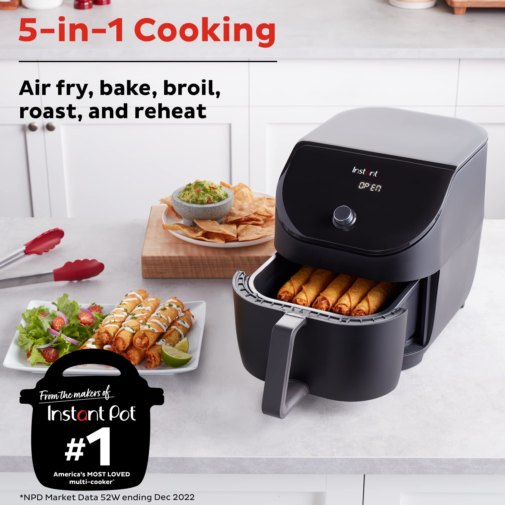 Instant Pot Vortex Slim XL 6QT Air Fryer that Crisps, Roasts, Reheats, Bakes, Broils & is Quiet, Space Saving, Nonstick, Dishwasher-Safe, 100+ In-App Recipes, from the Makers of Instant Pot, Black