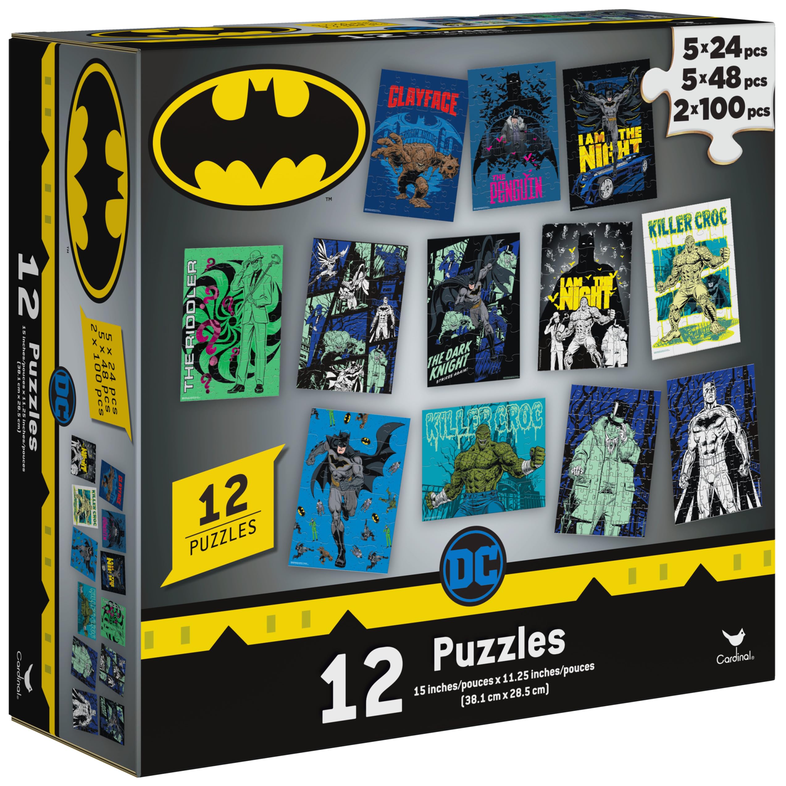 DC Comics, Batman 12 Pack Jigsaw Puzzles Superhero Gotham Killer Croc Dark Knight Clayface Riddler Penguin, for Adults & Kids Ages 4 and up