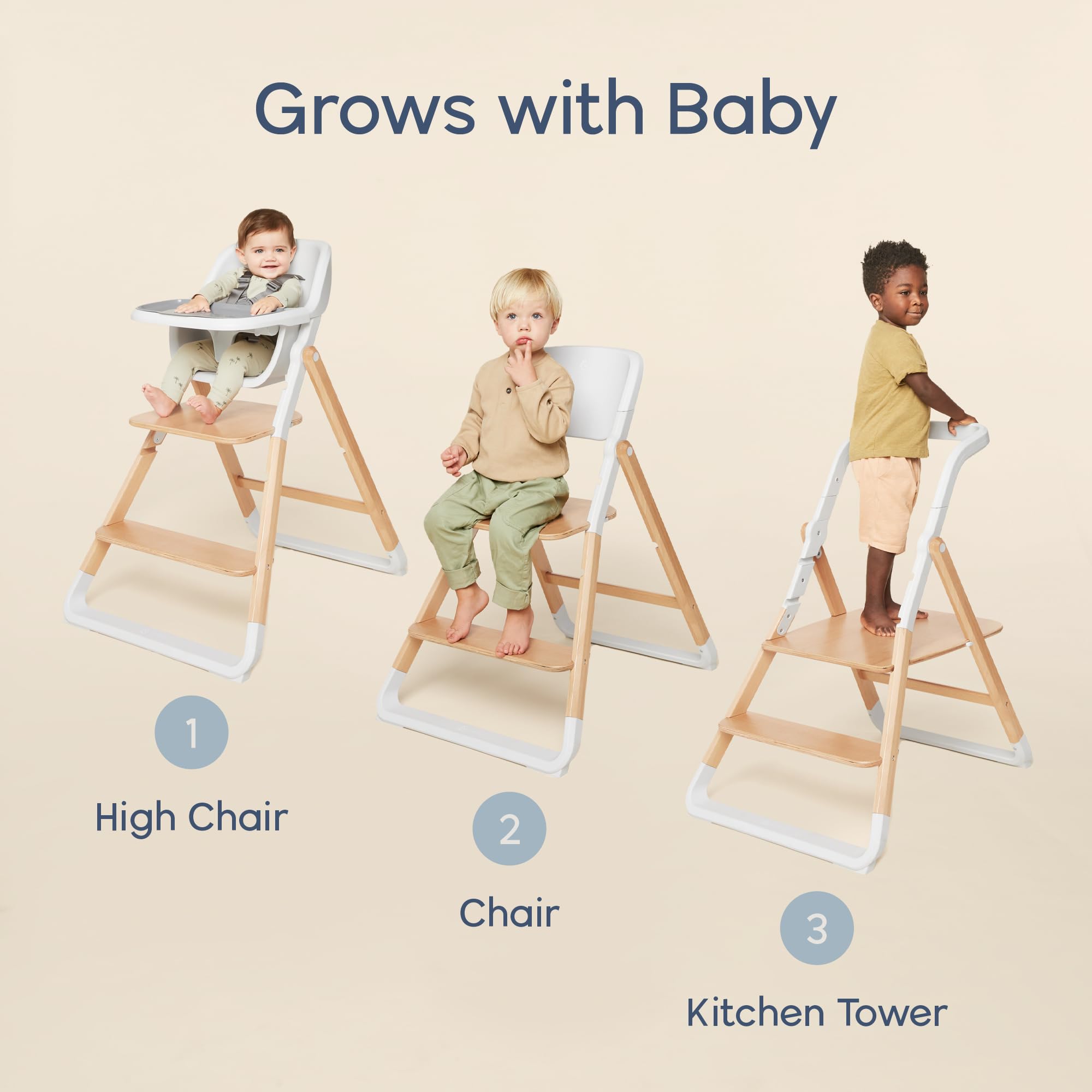 Ergobaby Evolve 3-in-1 High Chair and Kitchen Tower Stool Bundle, Dark Wood