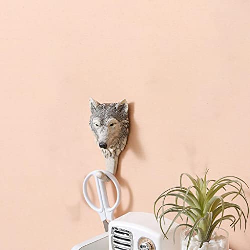 Resin Wolf Coat Hooks Wall Mounted Deer Decorative Decor Hat Towel Bag Rack Gift for Home Living Room Bedroom Shop, 7.5x5.8x13.8cm