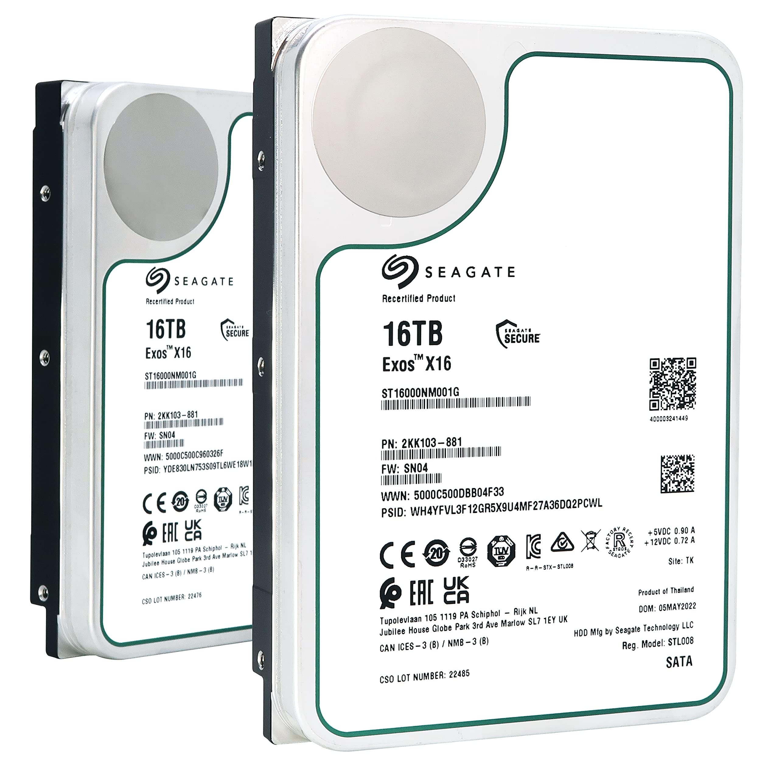 Seagate 16TB HDD Exos X16 7200 RPM 512e/4Kn SATA 6Gb/s 256MB Cache 3.5-Inch Enterprise Hard Drive (ST16000NM001G) 2 Pack (Renewed)