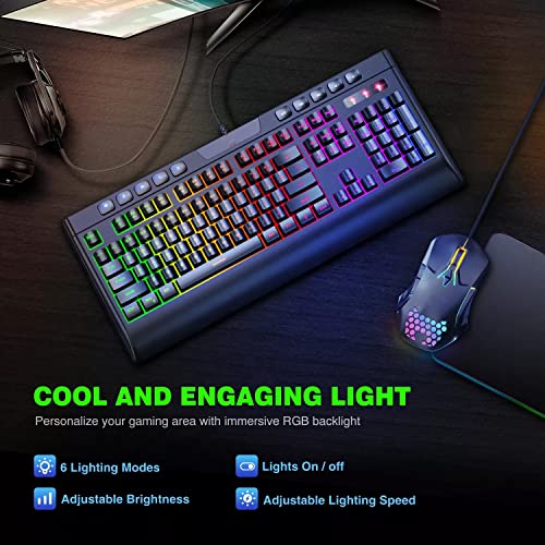 EXHNLE RGB Gaming Keyboard and Mouse Combo, 104 Keys Computer Keyboard and Gaming Mouse, 104 Keys USB Ergonomic Keyboard, for PC Computer Gamer