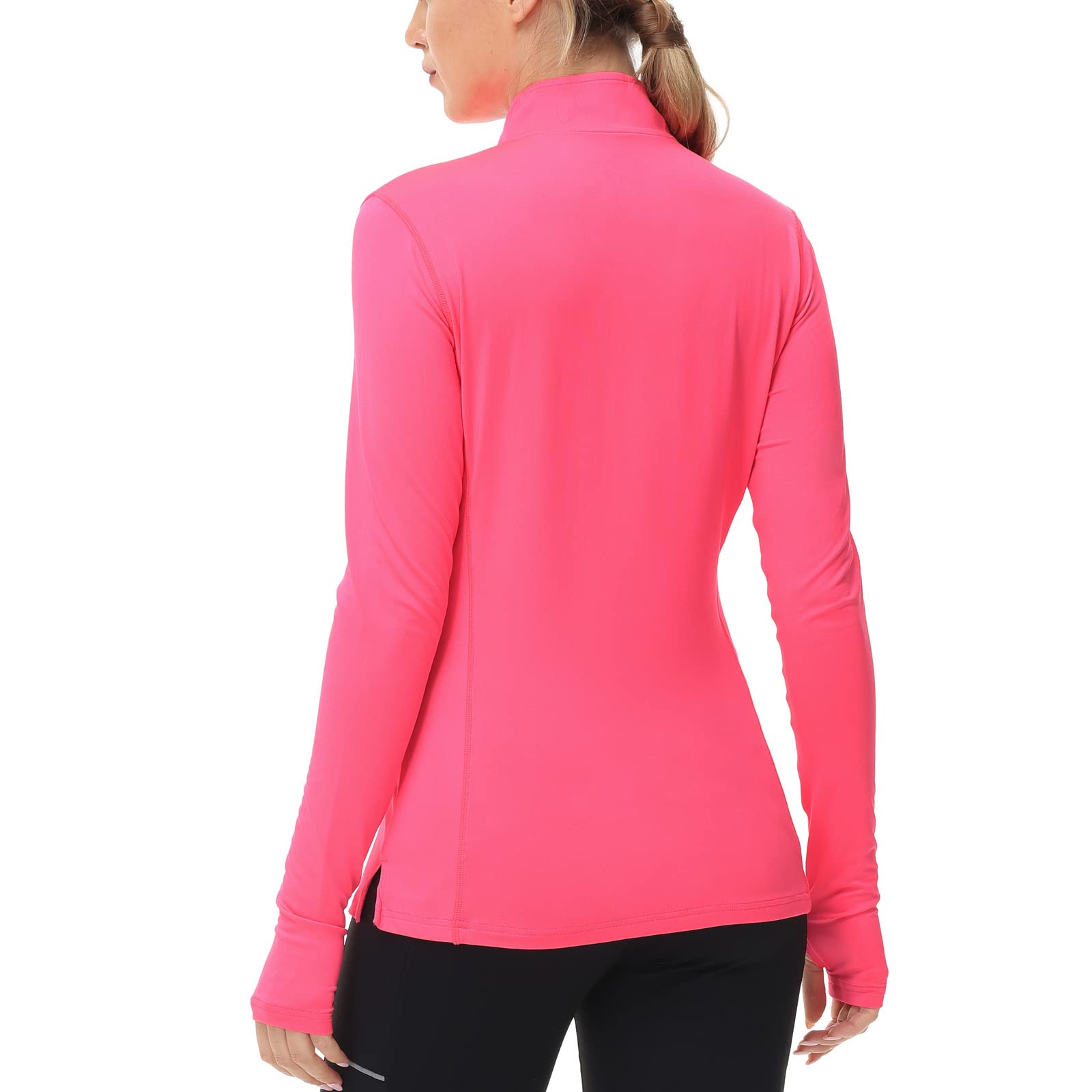 Corna Womens Long Sleeve Tennis Shirts Half Zip Golf Pullover UPF 50+ Sun Protection SPF Running Workout Shirts with Thumb Holes Rose red XL
