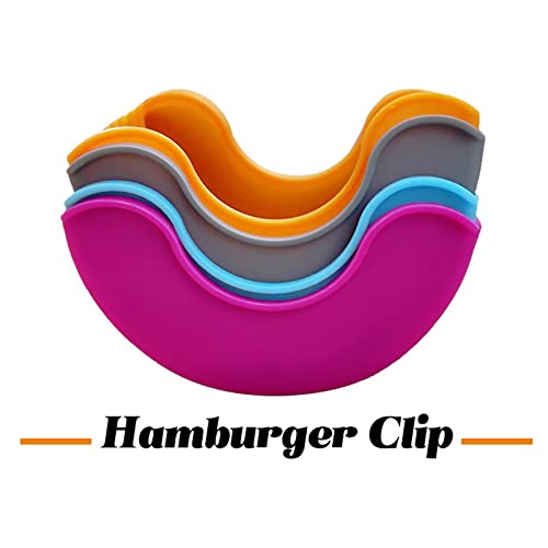Retractable Reusable Hamburger Sandwich Burger Holders Fixed Box Clip Rack, Adjustable Hygienic Silicone Fixed French Fry Hamburger Sauce Ketchup Holder Container Boxes for Eating, 4 Pcs