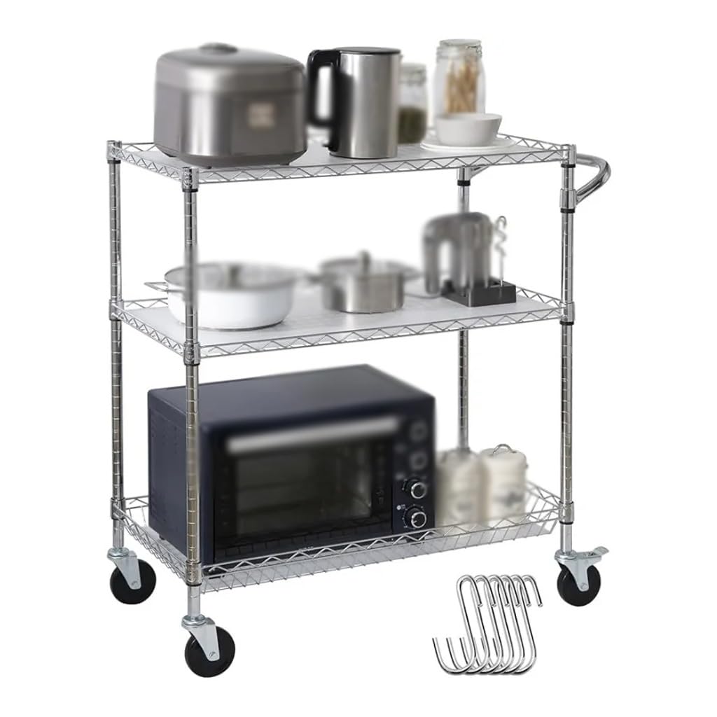 DCOT Kitchen Utility Cart, 3 Tiers, Wire Rolling Cart with 661 LBS Capacity, Steel Service Cart on Wheels, Metal
