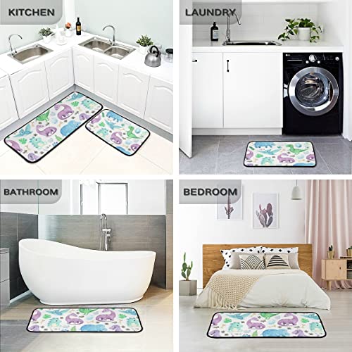 Emelivor Little Dinosaurs Kitchen Rugs and Mats Set 2 Piece Non Slip Washable Runner Rug Set of 2 for Kitchen Floor Home Decorative Laundry