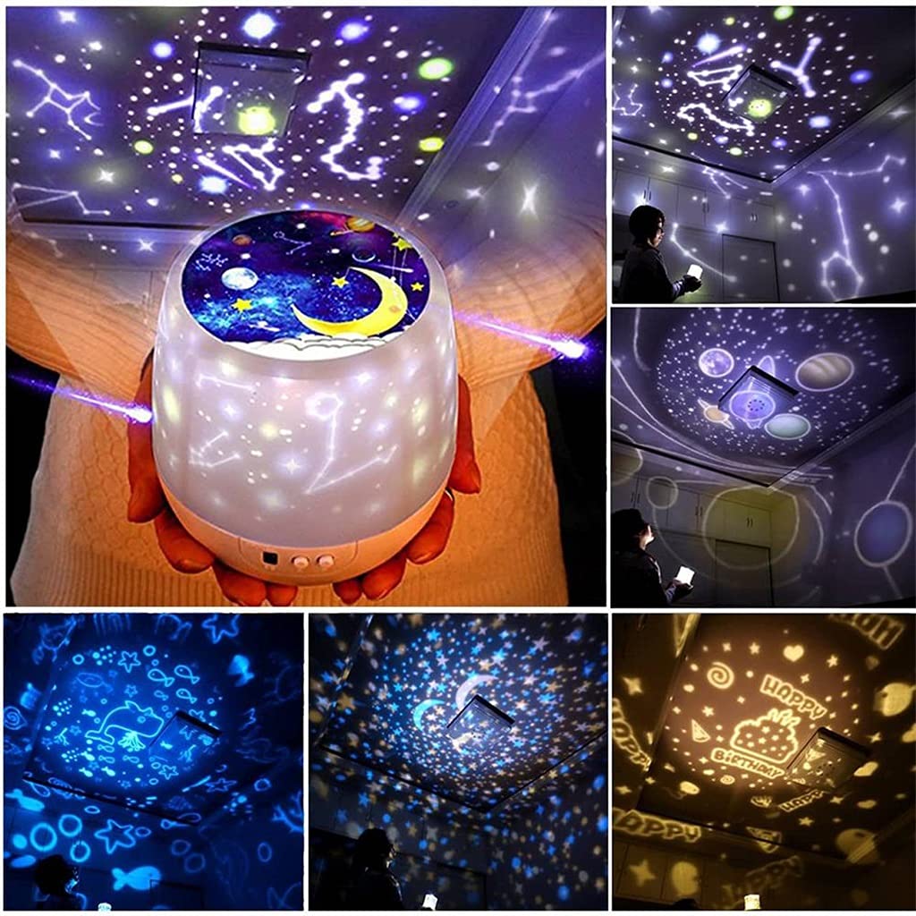 FZZDP Colorful Starry Projector Night Light Rotation Starry Moon Night Lamp USB Charging for Birthday Gift Romantic Baby Children