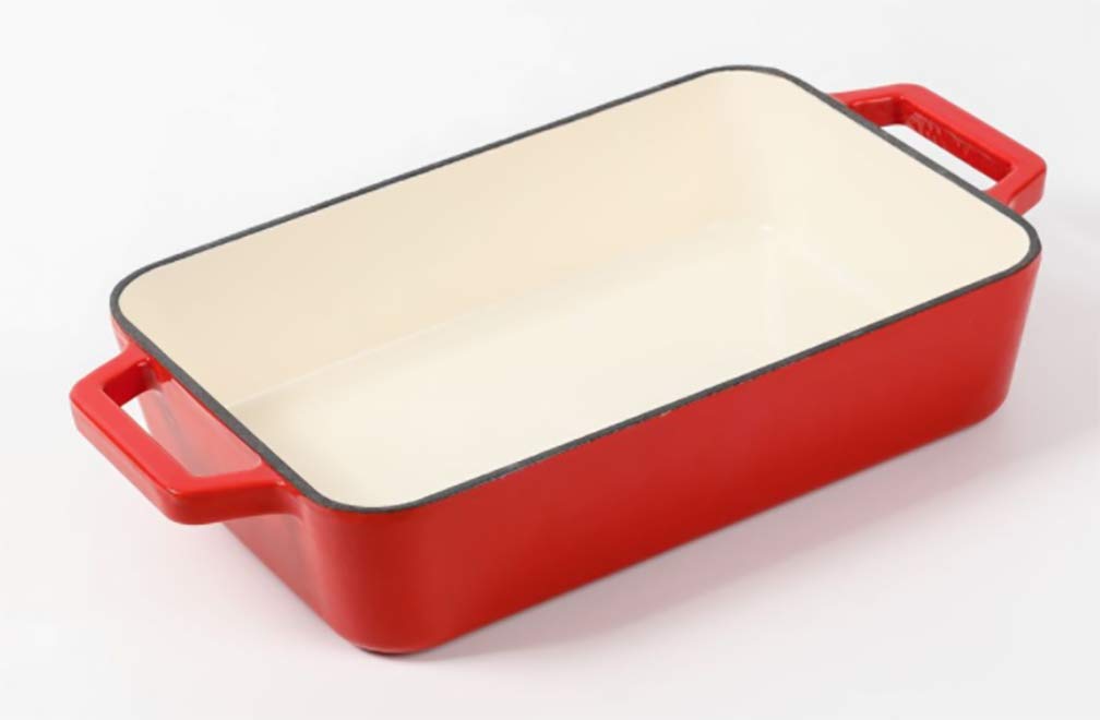 HAWOK Enameled Cast Iron Rectangle Roaster Lasagna/Roasting Pan Red……