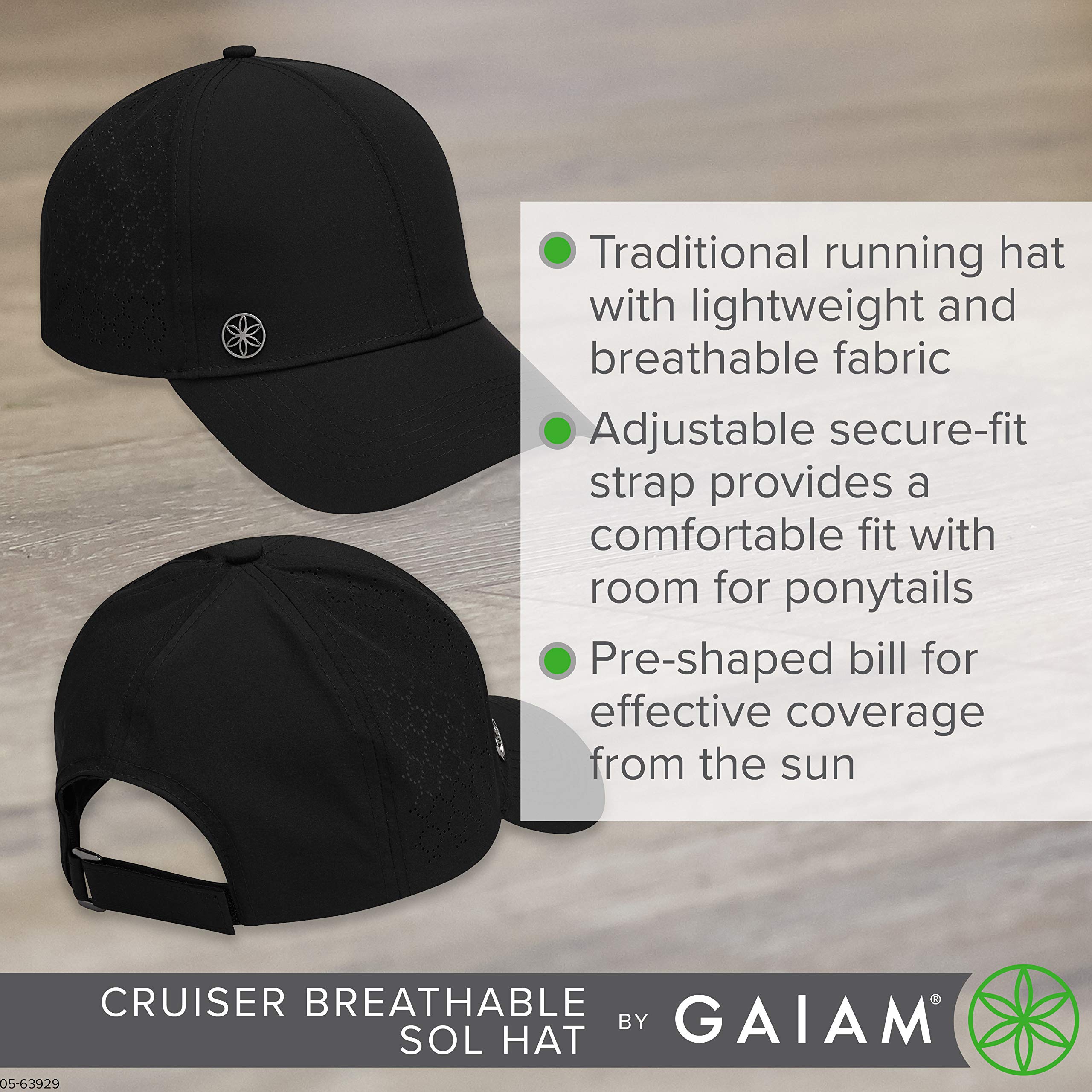 Gaiam Women's Baseball Cap - Classic Womens Ball Cap with Breathable Sol Design to Keep Cool in Summer, Cute Baseball Caps for Women with Ponytail Holder & Premade Bill for Built-In SPF, Black