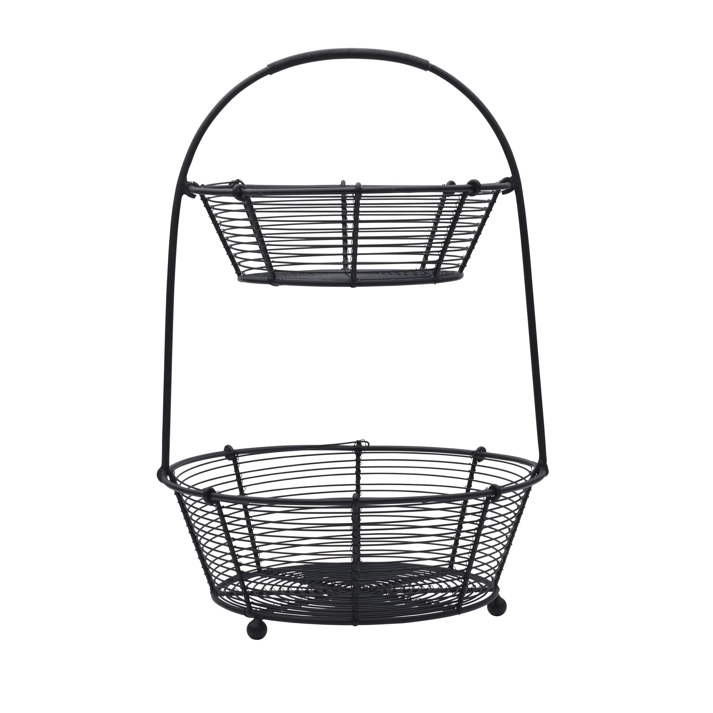 Gourmet Basics by Mikasa Tulsa Fruit Metal Storage Basket, 2-Tier, Black