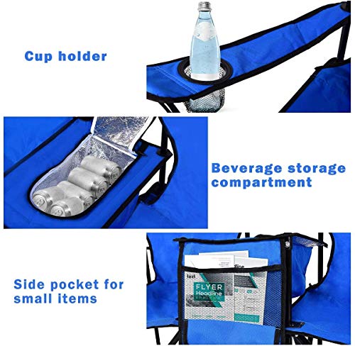 ReunionG Double Portable Camping Chairs, Blue 60D x 20.5W x 35H Inch
