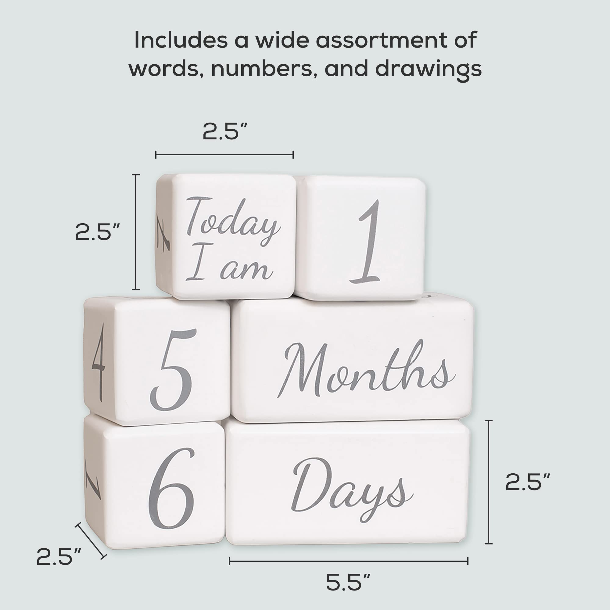 First Landings Milestone Blocks - Wooden Milestone Markers for Baby's First Year - White