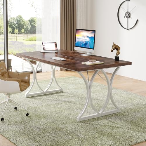 LITTLE TREE 63 β Dx31βW x 30β H Executive Desk, Farmhouse Large Computer Home Office Desk, Small Conference Room Table for 4-6 Person