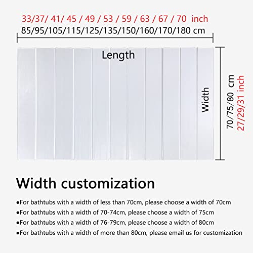 Folding Bathtub Cover Bathtub Tray, Plastic Dust-Proof Board Shutter Bath Lid, Bathtub Insulation Cover for Spa, Bathroom & Shower, 0.6cm Thickness (Color : White, Size : 70x135x0.6cm)