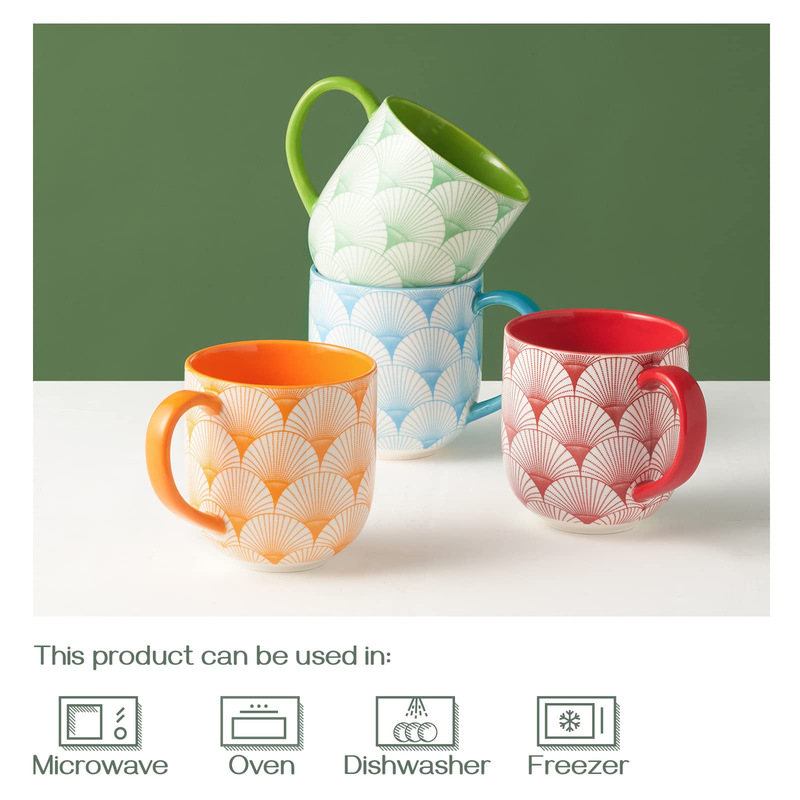 DOWAN Coffee Mugs, 22 Oz Large Coffee Mugs Set of 4 with Handles, Ceramic Mug with Unique Style, Funny Coffee Mugs for Latte, tea, Gift for Birthday, Party, Home, Vibrant Colors