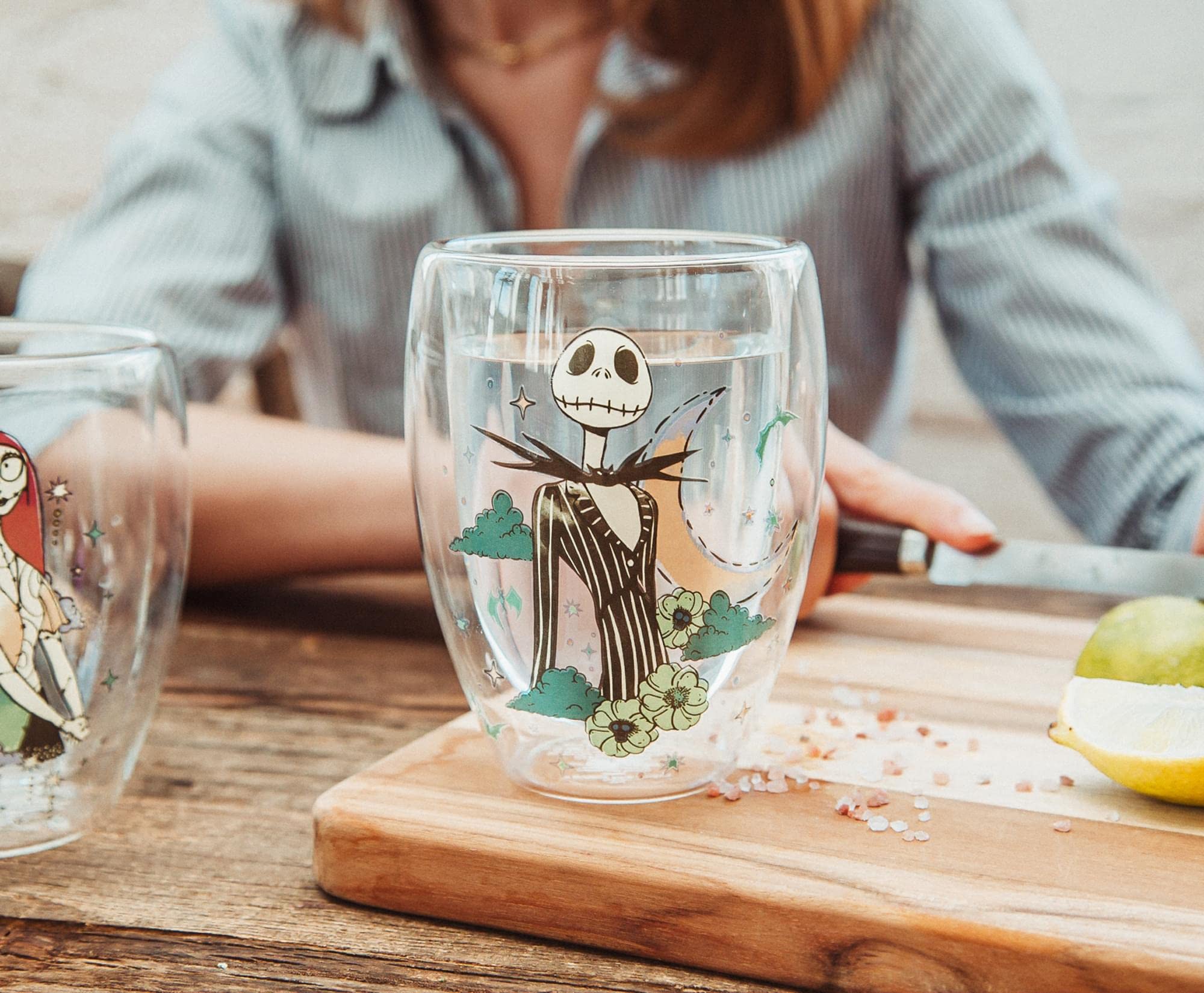 Disney The Nightmare Before Christmas Jack and Sally Stemless Wine Glasses, Set of 2
