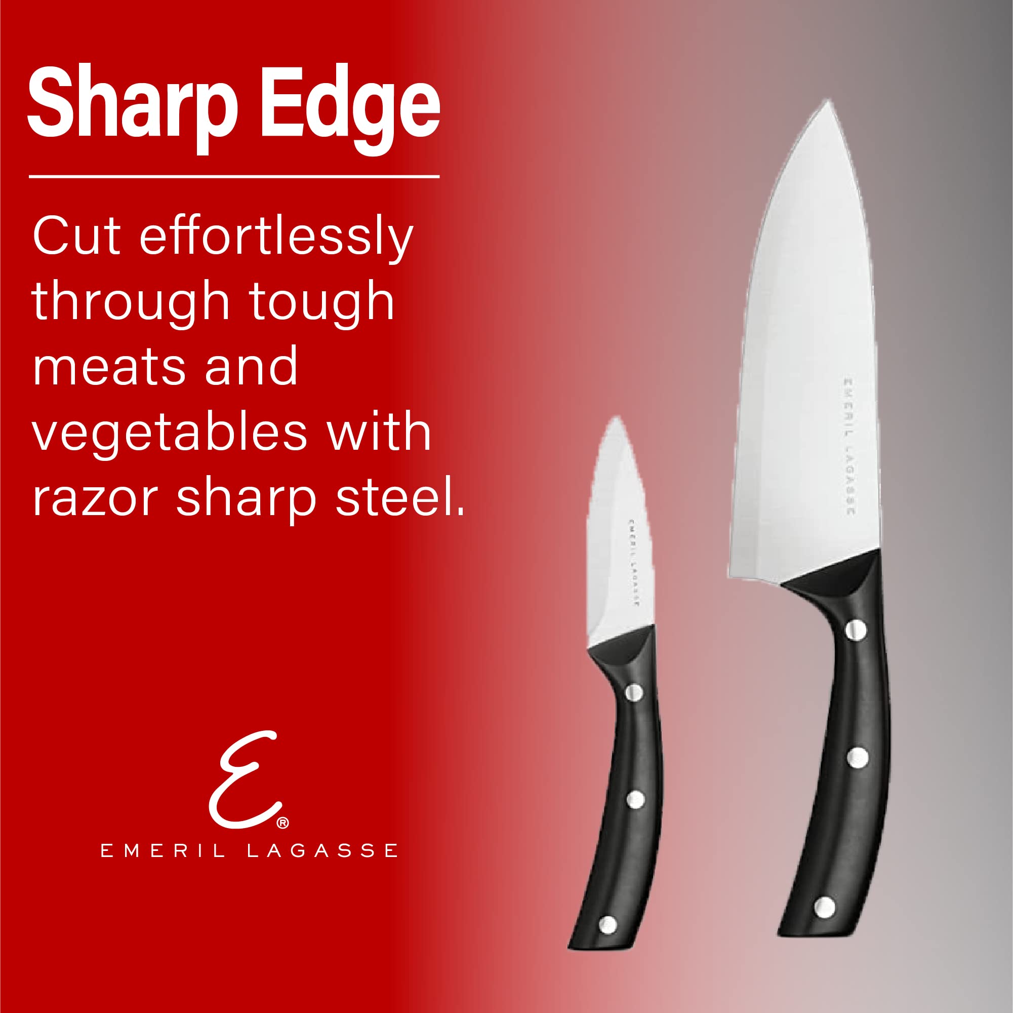 Emeril Lagasse 3-Piece Stamped Kitchen Knife Set - 8β Chef Knife, 5β Serrated Utility Knife, & 3.5β Paring Knife - Effortlessly Slice Fruits & Meats