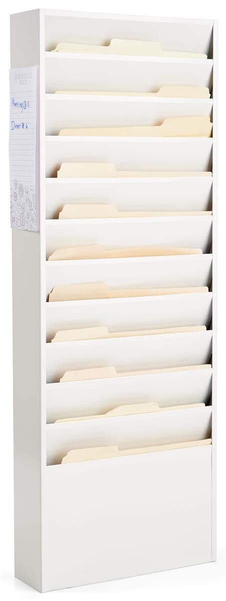 Displays2go File Holder Wall Mount, 11 Tiers, Letter Size, Magnet Receptive Steel - White (JMFF11WHT)