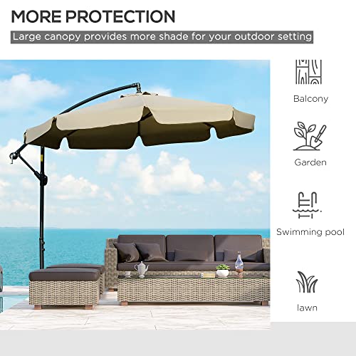 Outsunny 9' Offset Hanging Patio Umbrella, Cantilever Umbrella with Easy Tilt Adjustment, Cross Base and 8 Ribs for Backyard, Poolside, Lawn and Garden, Brown