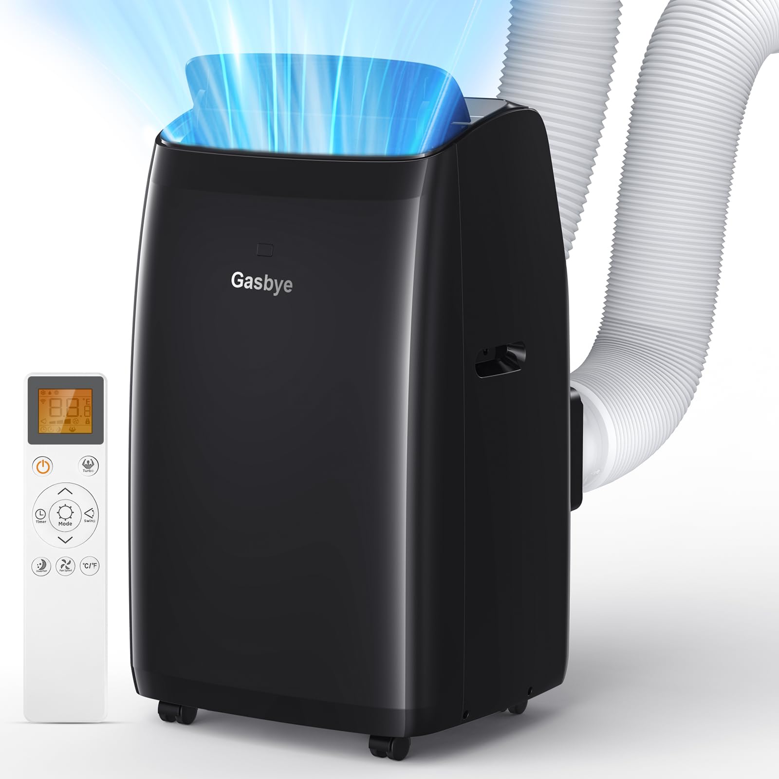 Gasbye Dual Hose Portable Air Conditioner, [2024 Upgraded] Full DC Inverter Compressor, Energy-Saving 13.6 CEER, Low Noise (45dB), Cools Room up to 500 Sq.Ft., Backlit Remote Control, 14,000BTU, Black