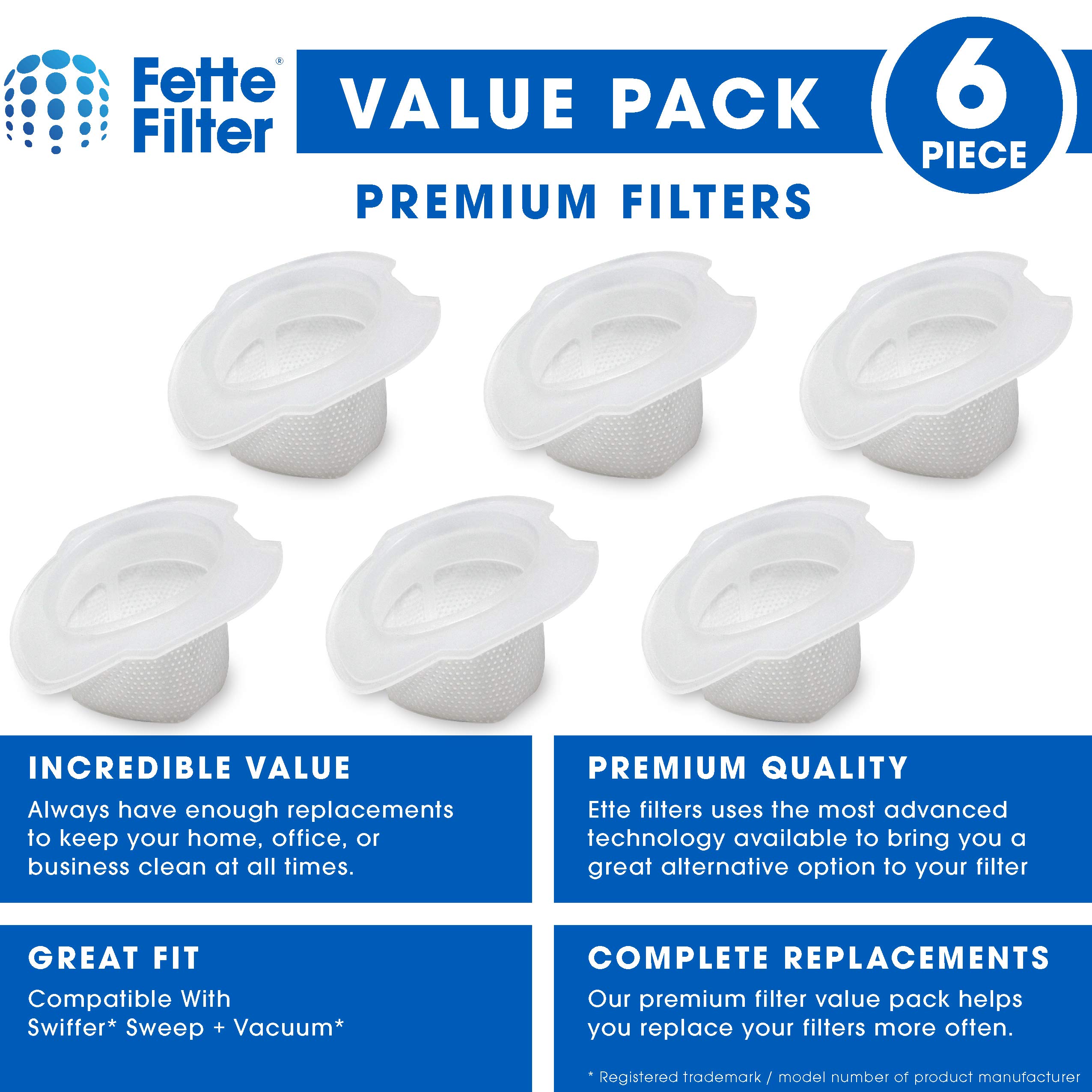 Fette Filter - Vacuum Replacement Filters Compatible with Swiffer Sweep and Vac. Compare to Part #99196 (Pack of 4)