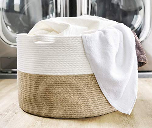 INDRESSME Large Jute Basket (Set of 2)- XXXL Large Cotton Rope Basket and Belly Blanket Basket