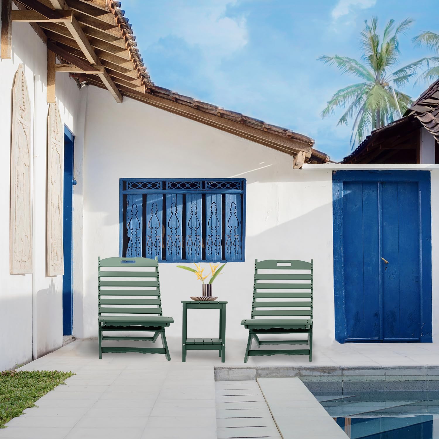 IVY&LANE Portable Xavier-Chairs Set of 4 | Folding-Adirondack-Chair | Wave | HDPE Plastic | Limited Edition | Forest Green | All-Weather Resistant | for Outdoor Fire-Pit Patio Lawn Beach Poolside
