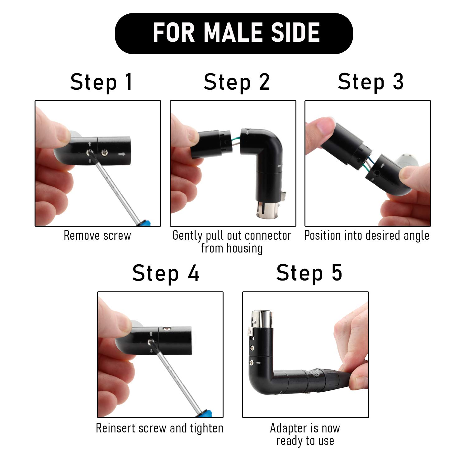 COLUBER CABLE Rotatable XLR Angle Adapter Dual Male and Female | L-Shaped Connector Metal Adapter with 4 Adjustable Angle Positions
