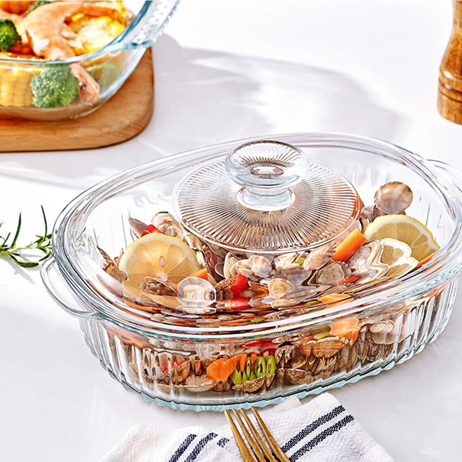 M MCIRCO 4-Piece Glass Casserole Baking Dish, Set of 2 Casseroles With Glass Lids, 1.7 Qt and 2.5 Qt, Round