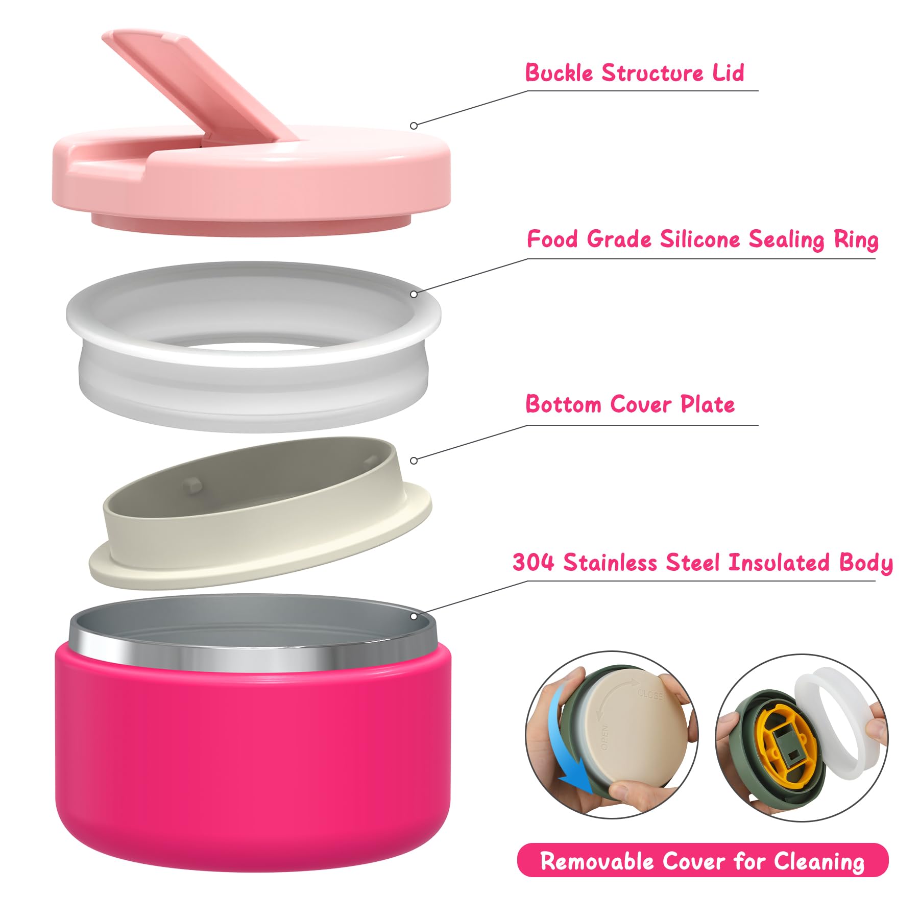 LOHASOK Bento Lunch Box with 8oz Soup Thermo, Leak-Proof Lunch Containers with 4 Compartment, Thermo Hot Food Jar and Insulated Lunch Bag for School Pink