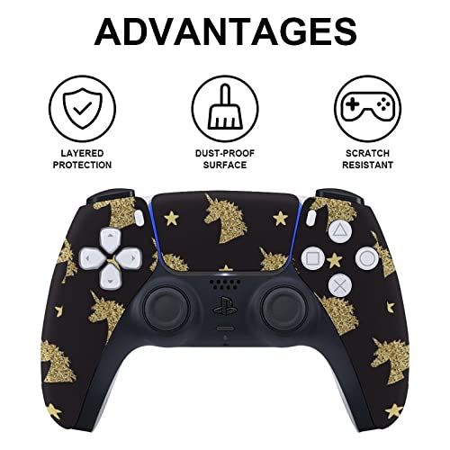 Golden Magical Unicorn Head Full Protective Skin Cover Design Wrap Decal Sticker Compatible with PS5 Digital Edition Console and Controller