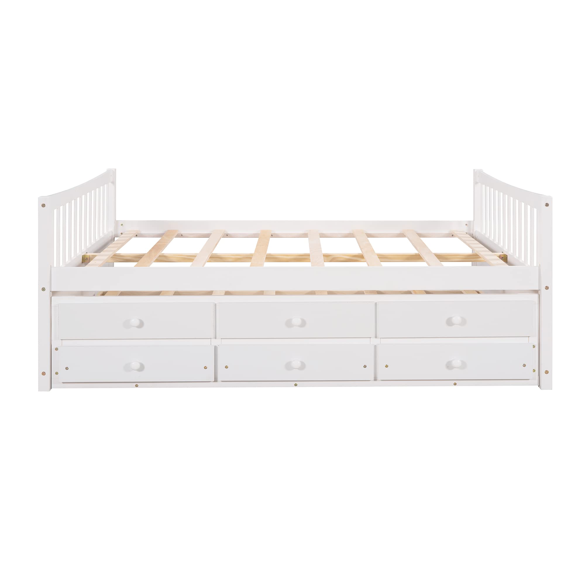 Harper & Bright Designs Full Size Daybed with Twin Size Trundle and 3 Storage Drawers, Wood Full Captainās Bed with Trundle Bed, Full Platform Bed Great for Kids Guests Sleepovers (White)