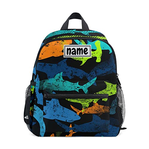 Glaphy Custom Kid's Name Backpack, Sharks Camo Toddler Backpack for Daycare Travel Personalized Name Preschool Bookbag for Boys Girls