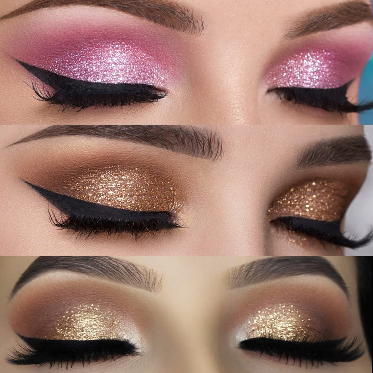 DE'LANCI Liquid Glitter Eyeshadow Eye Makeup Set,c,Long Lasting Gold Silver Pink Red Natural Brown Nude 6 Color Christmas Gift