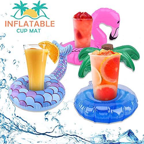 Inflatable Drink Floats, Blovec 8 Pack Inflatable Drink Holders Cup Coasters Swimming Drink Holder with Air Pump for Summer Pool Party