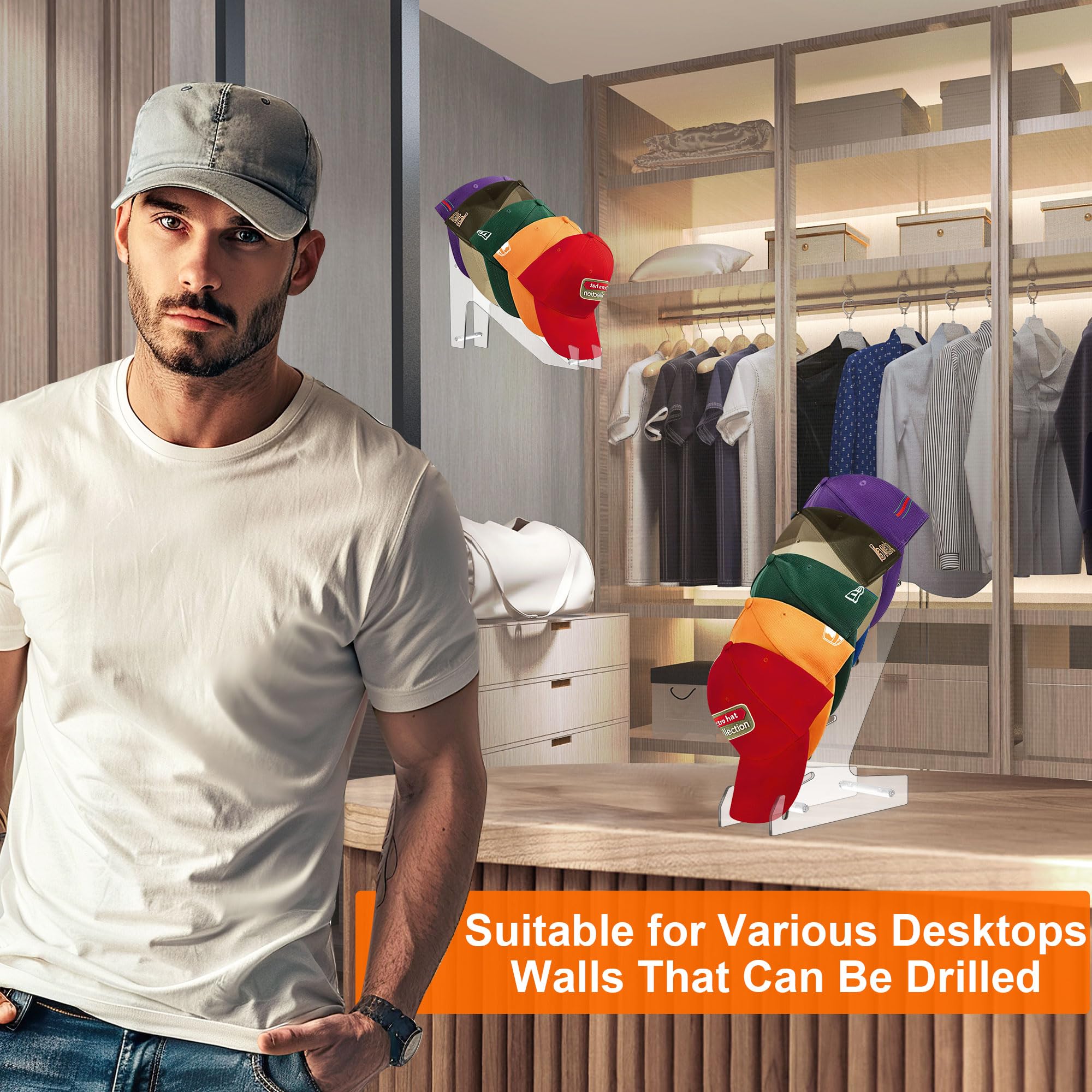 Loscarol Baseball Cap Hat Organizer - 2 Pack Space-Saving Hat Rack Storage | Wall Mounted Hat Holder for Closet, Dresser, Entrance | Acrylic Hat Stand Display & Cap Organizer for 10 Baseball Caps