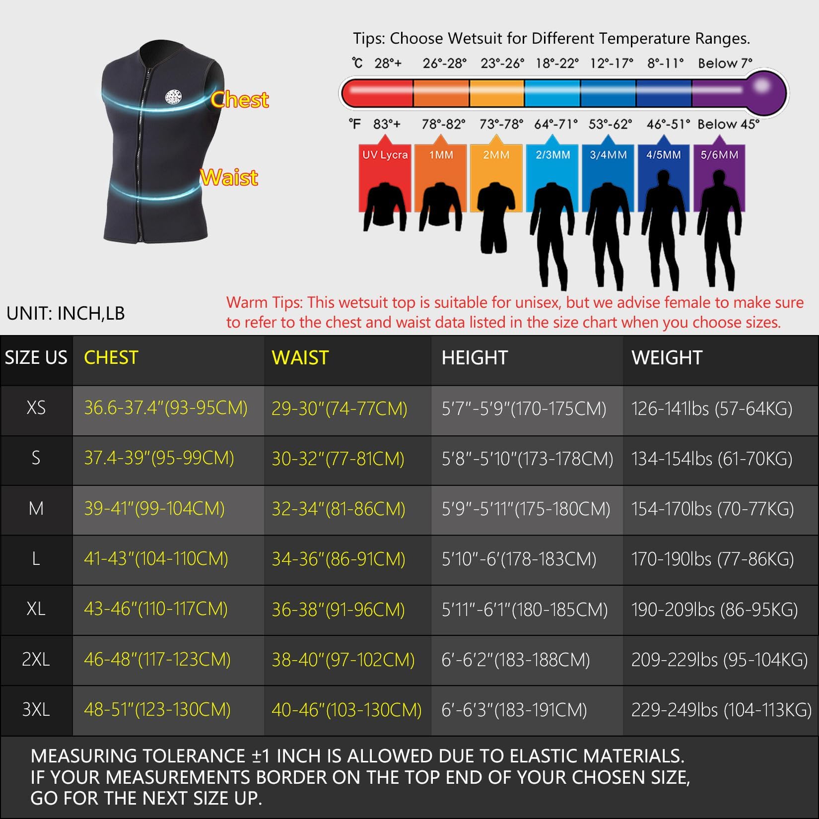 Dizokizo Men Women Wetsuit Top 3mm Thermal Sleeveless Neoprene Diving Vest for Canoeing Surfing Kayaking Sauna Swimsuit