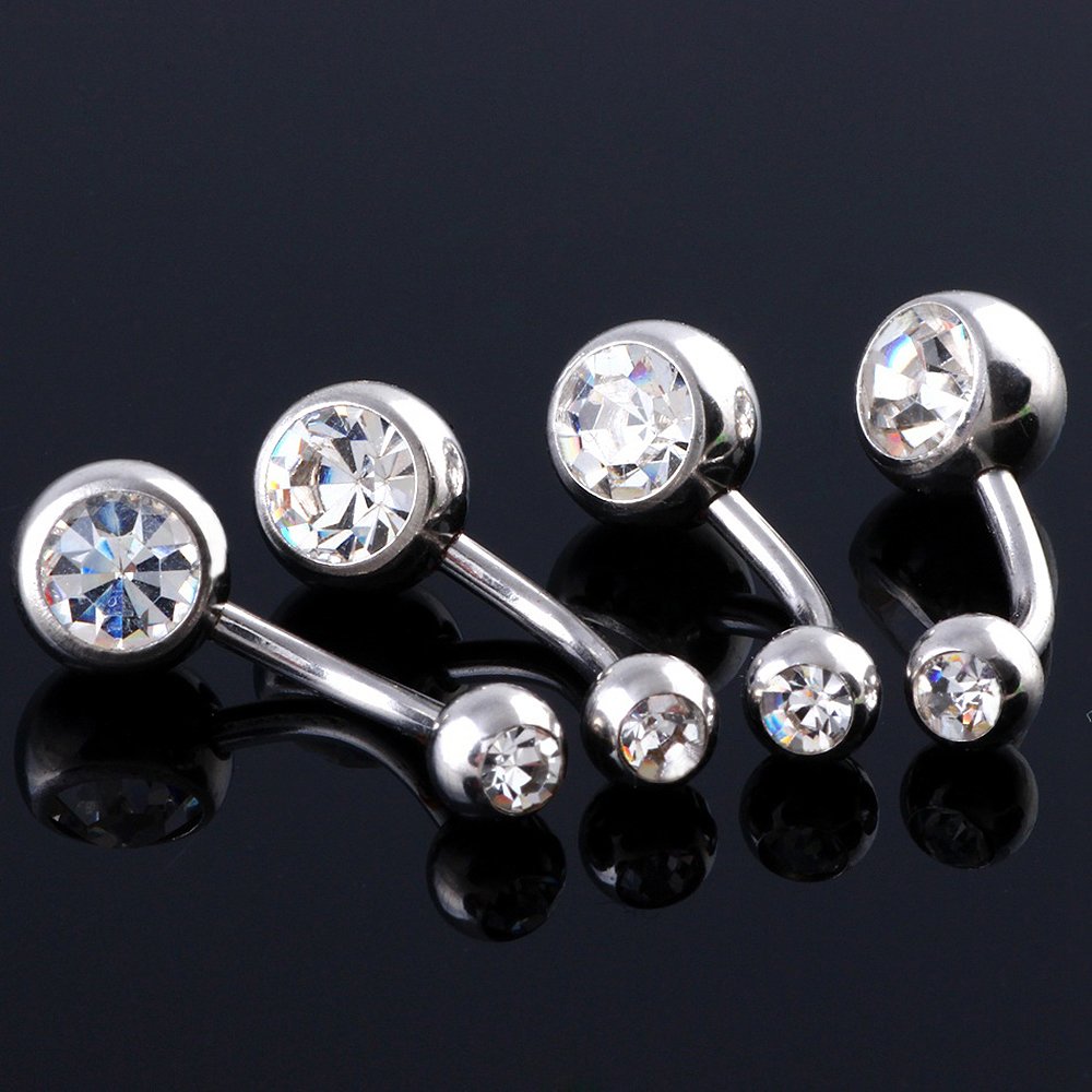 Coolrunner 14G Belly Button Ring Body Jewelry Piercing 10 Pack, Silver Belly Button Ring, Stainless Steel Belly Button Ring for Women