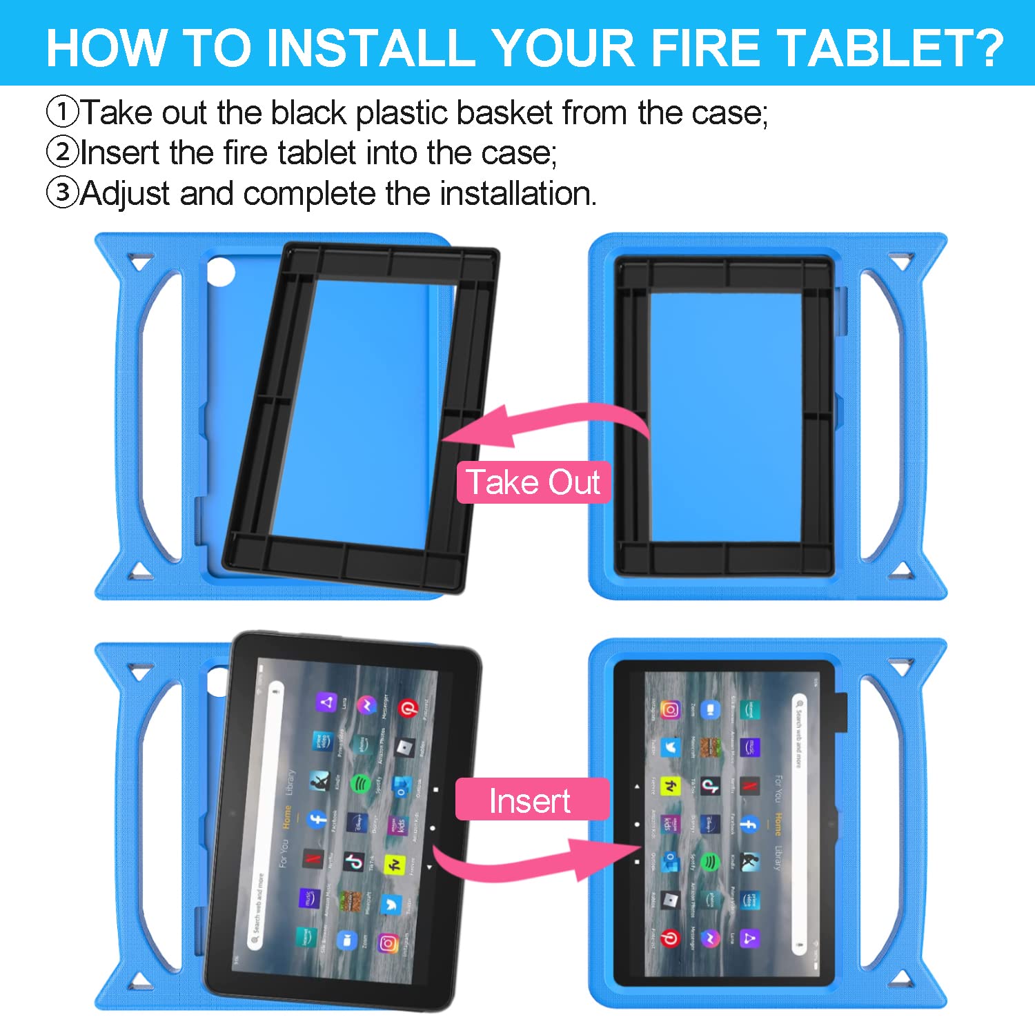 Fire 7 Tablet case for Kids, 7β 12th Generation (2022 Release),Riaour Light Weight Shockproof Kid-Proof Protective Cover with Handle Built-in Foldable Kickstand for Amazon fire 7 Tablet,Rose