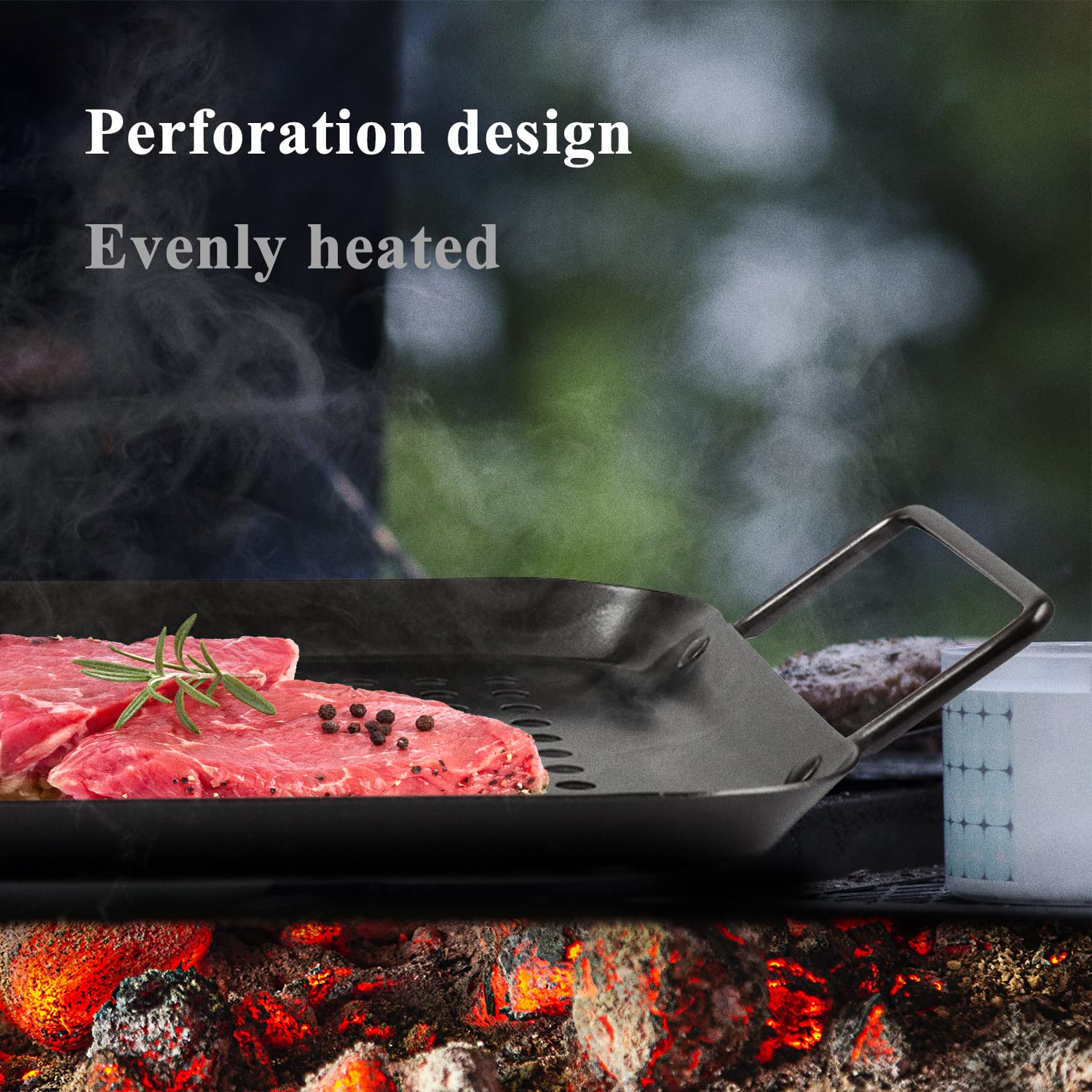 GOOD HELPER 10in Grill Topper for Outdoor BBQ Grill Accessories Grill Prep Trays Nonstick Grill Pan with Holes Handles Veggies Grill Basket for Fish Meat Shrimp Kabobs Vegetable