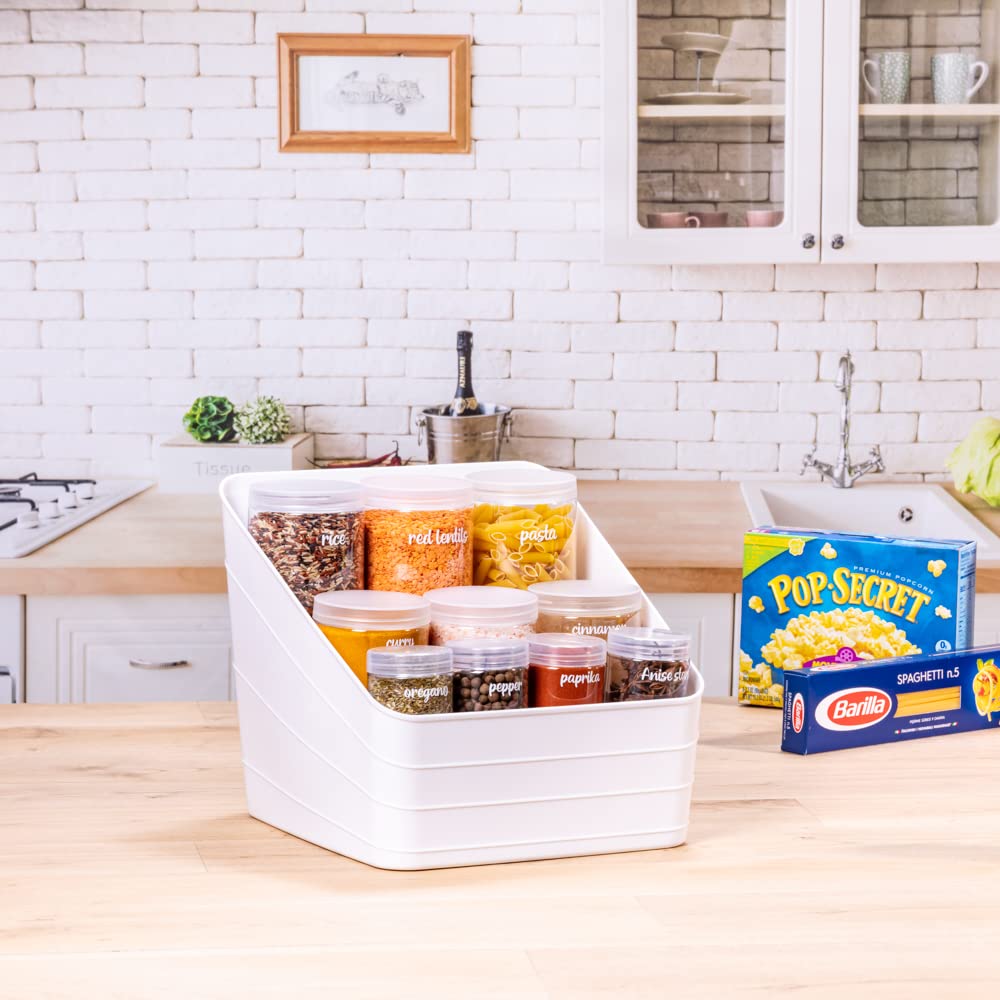 Starplast Medium Closet Bins 4-Pack – 12.3" x 12.1" x 10.7" BPA-Free, Flexible Polyethylene Storage Bins with Wide Openings, 1 Handle, and Sturdy Base for Home, Office, or Dorm – White