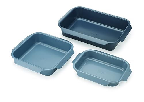 Joseph Joseph Nest Bakeware and Roasting Pan Set of 3, Stackable Oven Trays, Carbon Steel Baking Pans with Non-Stick Coating, Easy-Pull Handles, Organized Kitchen Storage