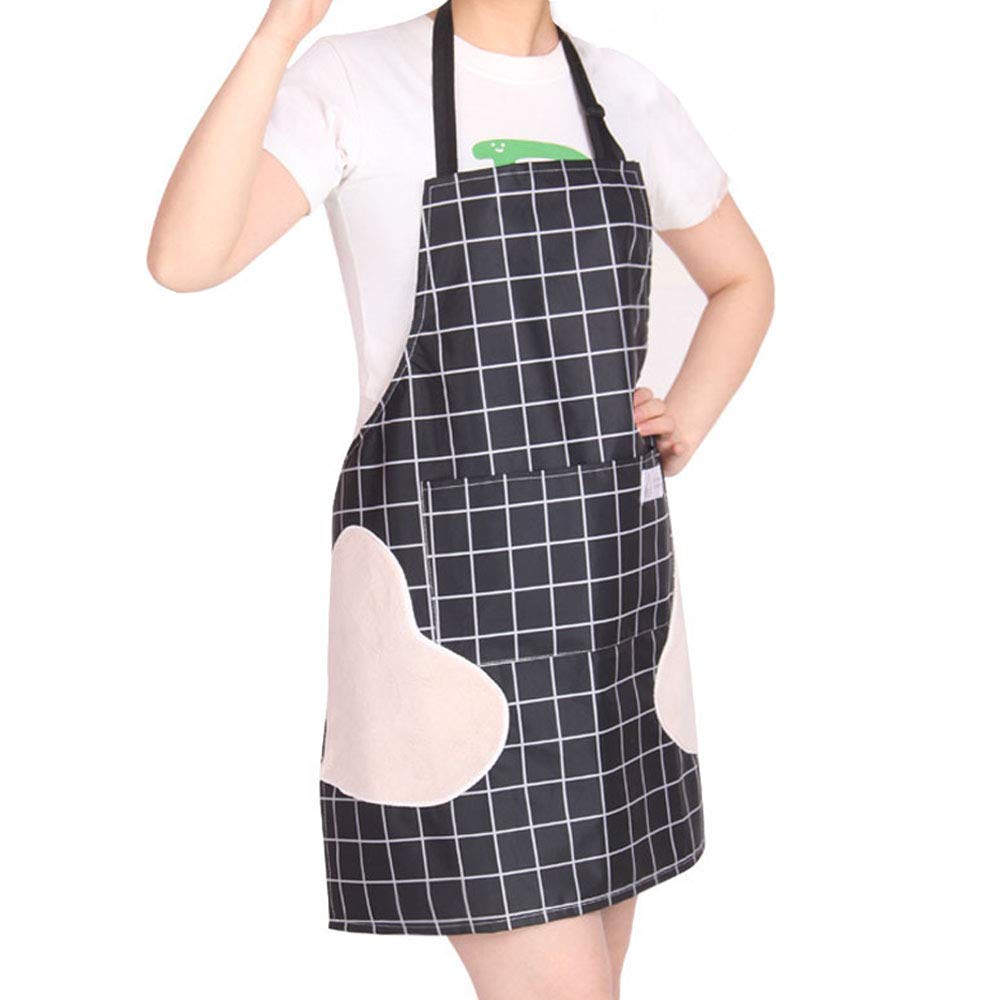 Geounzay Aprons for Men, Cooking Kitchen Aprons, Waterproof Oil-Proof Erasable Hand Adjustable Bib Cooking Aprons with Pockets for Women Men Dishwashing Baking Grill Restaurant Durable Black (Small)